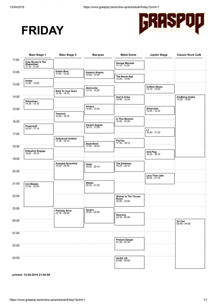 Graspop Metal Meeting 2018 - Running Order - Day 2 - Friday | Concerts ...