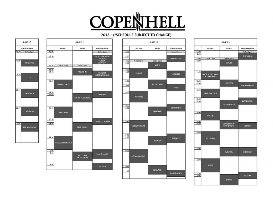 Copenhell 2018 - Running Order | Concerts-Metal