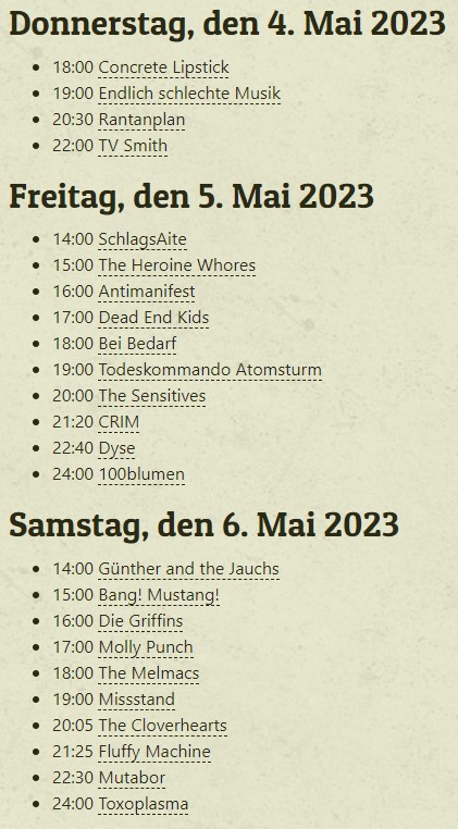 Rock am Kuhteich 2023 - Running Order/Timetable