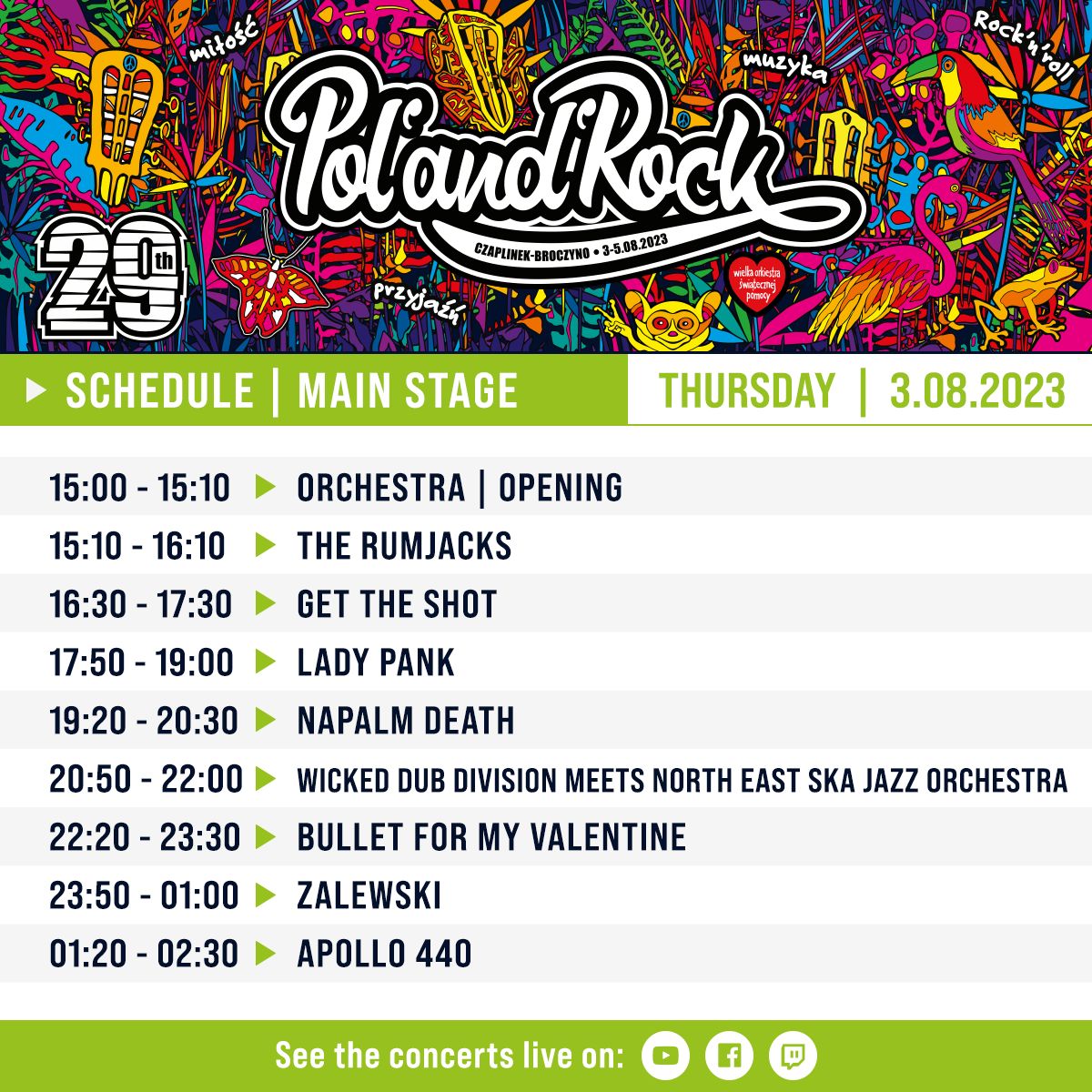 Pol'and'Rock Festival 2023 - Running Order/Timetable