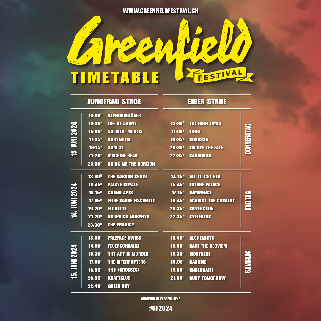 Greenfield Festival 2024 - Running Order/Timetable