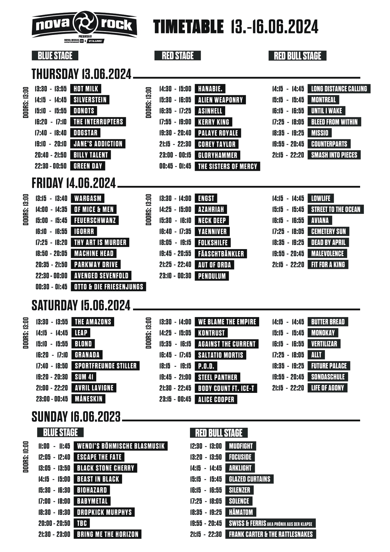 Nova Rock 2024 - Running Order | Concerts-Metal