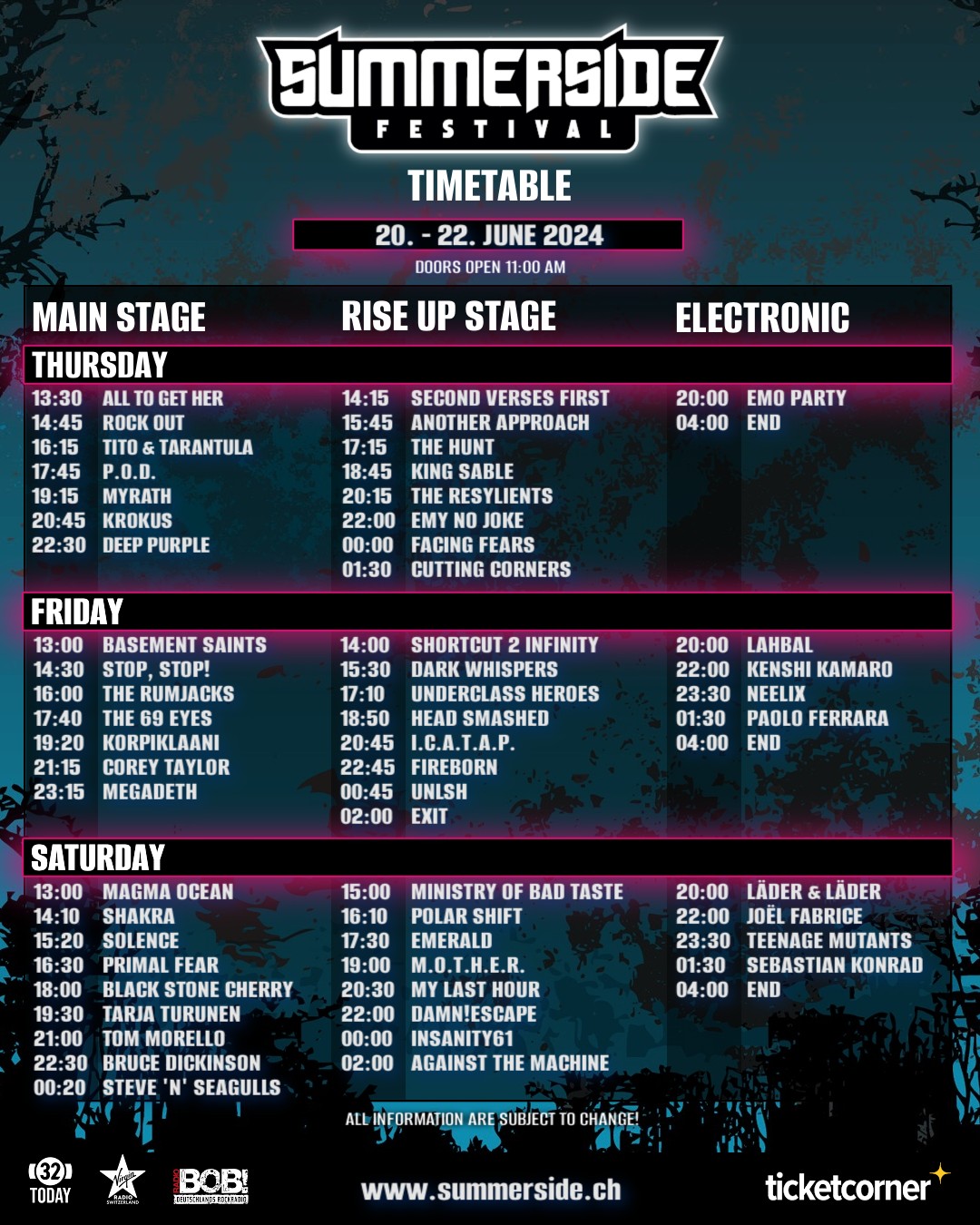 Summerside Festival 2024 - Running Order/Timetable