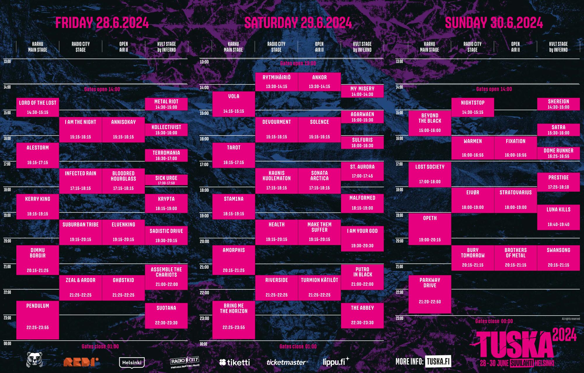 Tuska Open Air 2024 - Running Order/Timetable