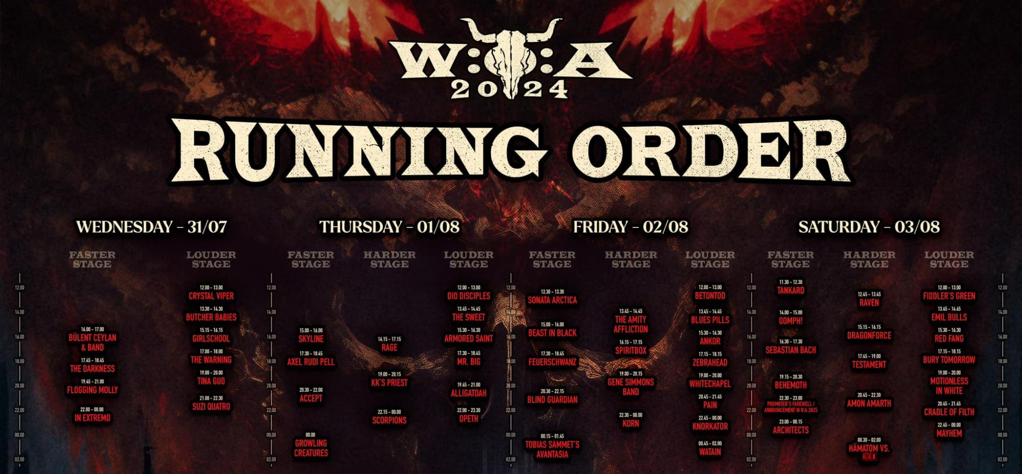 Wacken Open Air 2024 - Running Order - Part 1 | Concerts-Metal