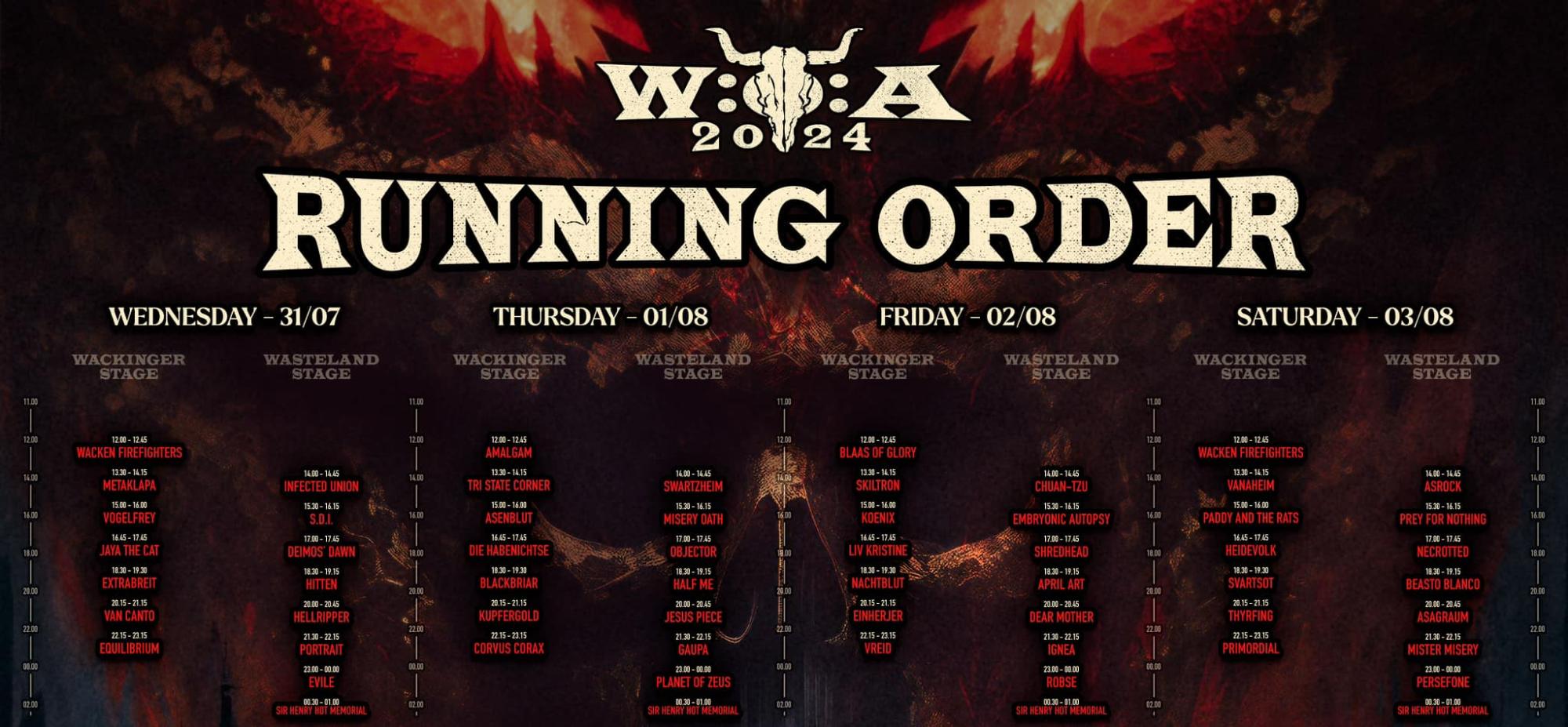 Wacken Open Air 2024 - Running Order - Part 2 | Concerts-Metal