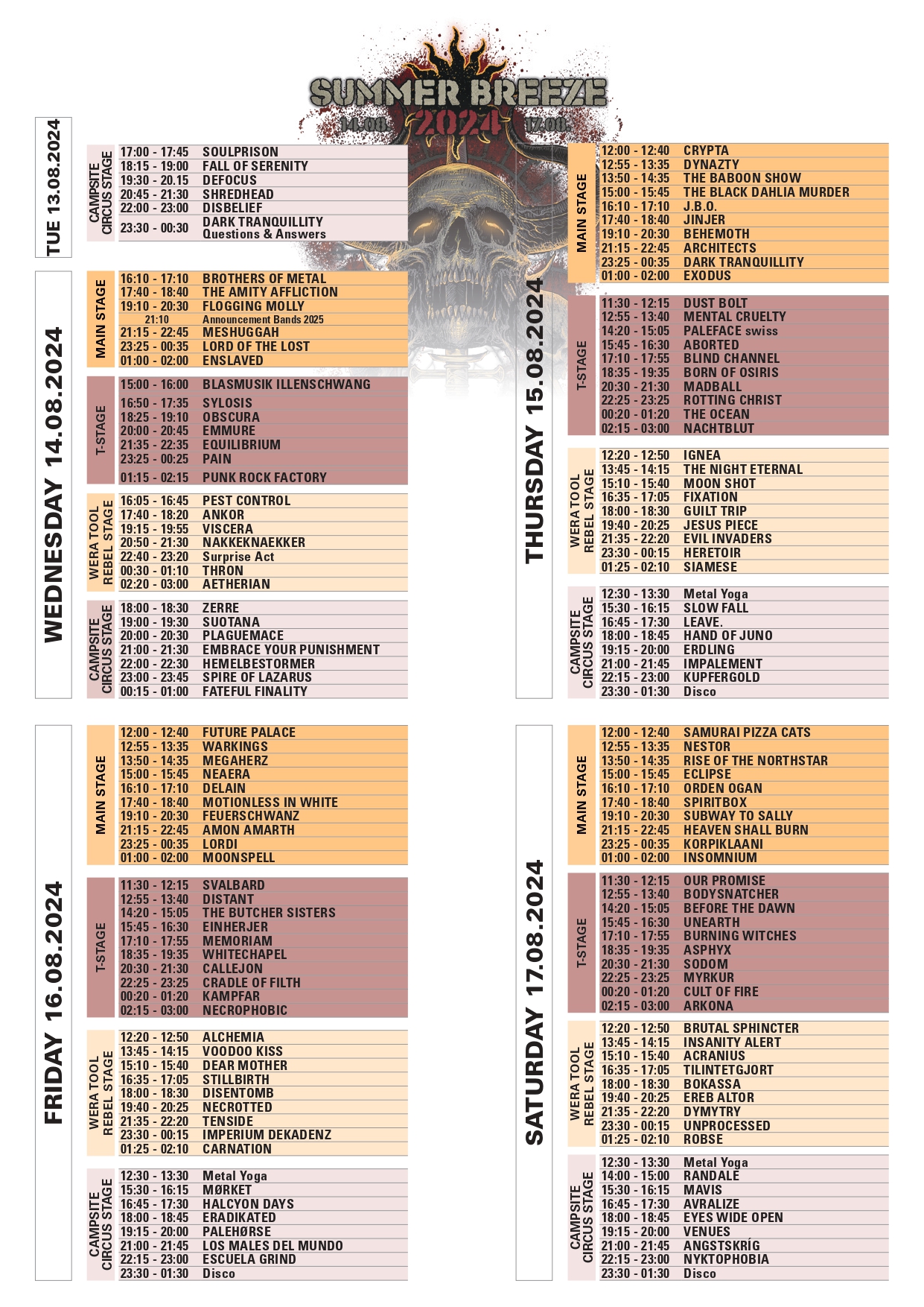 Summer Breeze 2024 - Running Order/Timetable