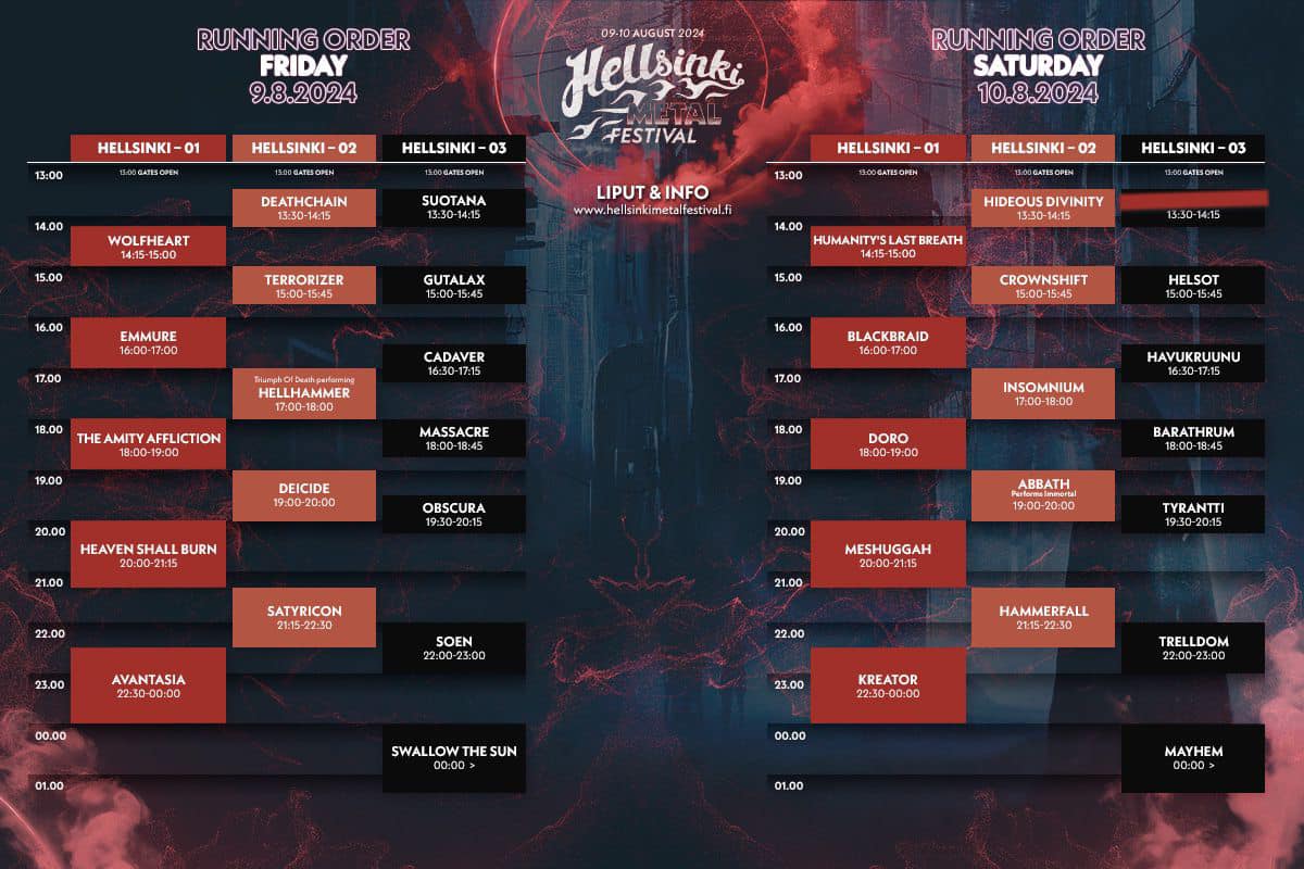 Hellsinki Metal Festival 2024 - Running Order/Timetable