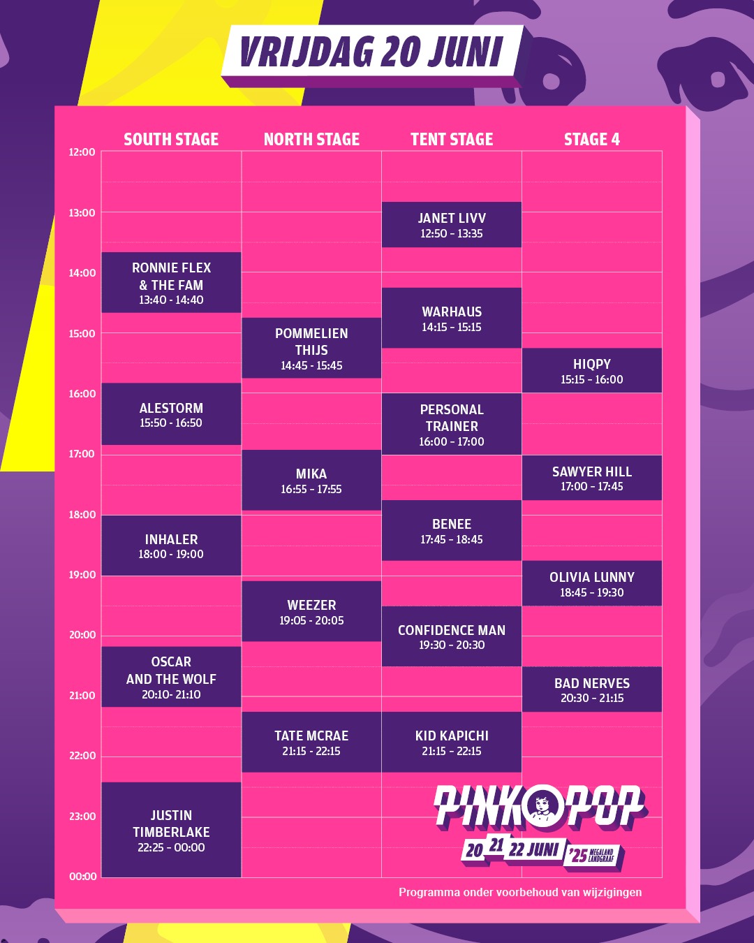 Pinkpop Festival 2025 - Running Order/Timetable