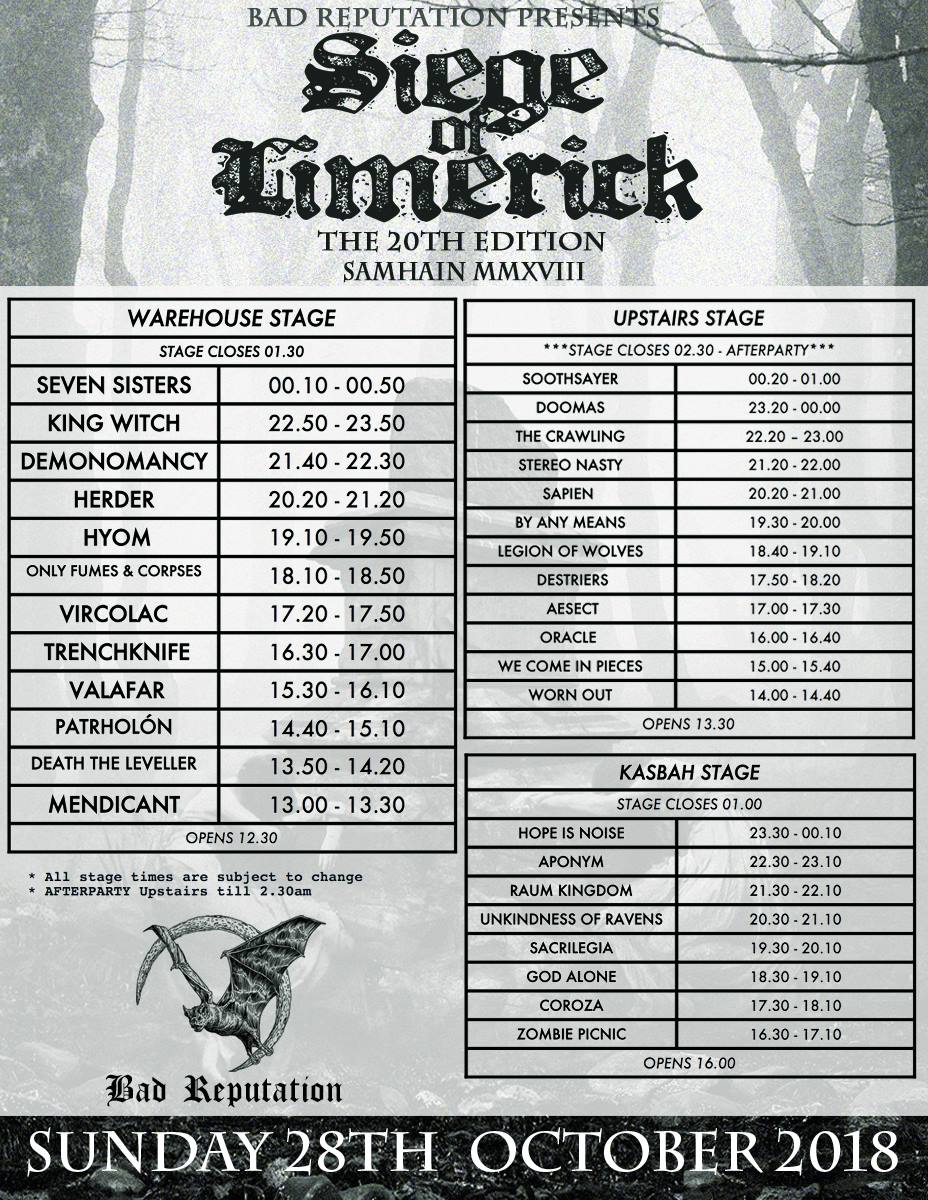 Siege Of Limerick - Samhain MMXVII - The 20th Edition - Running Order ...