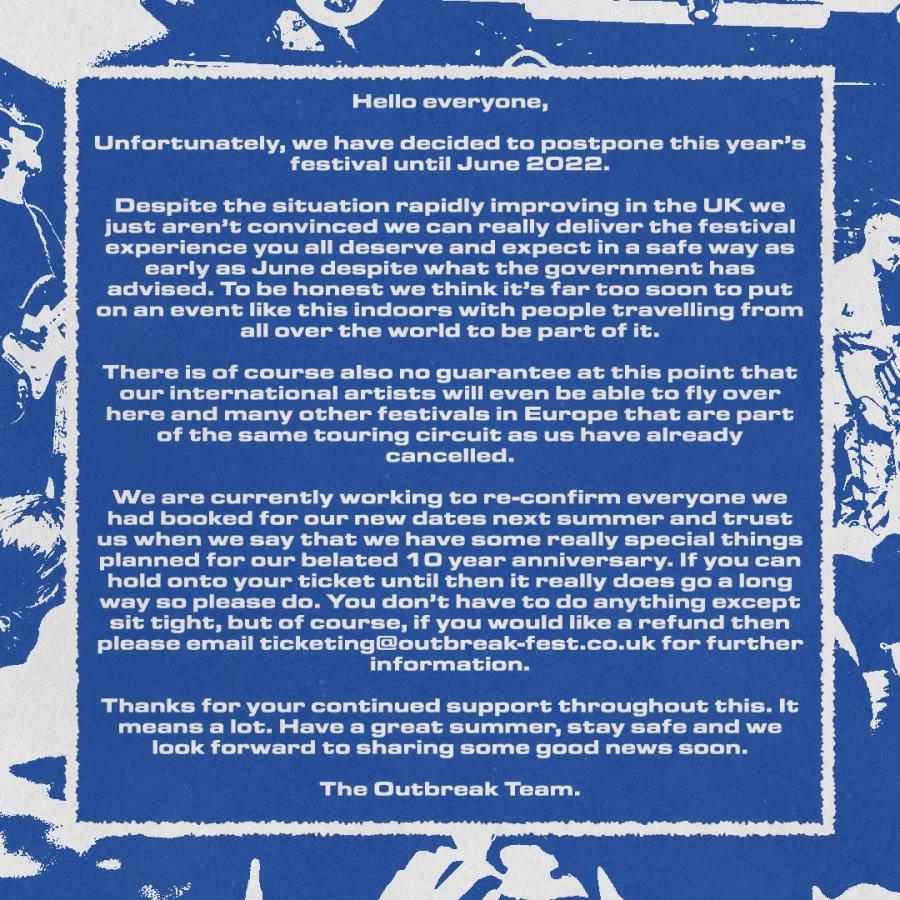 Outbreak Fest 2021 - 25/06/2021 (3 days) - Manchester - Bowlers ...